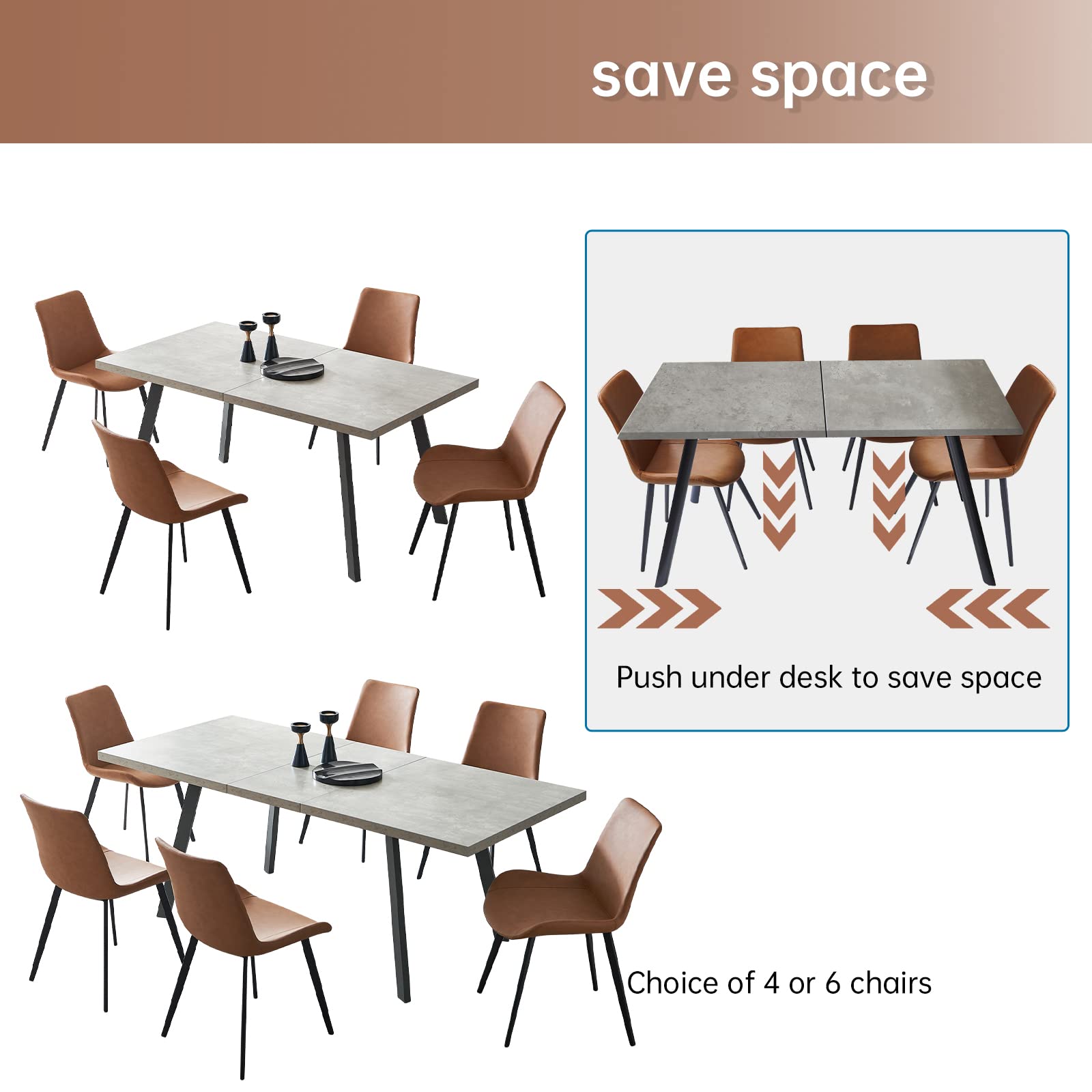 Zerifevni 62.9inches Dining Table Mid-Century Kitchen Table Set for Dining Room, Steel Legs (1 Table) 7244-GREY