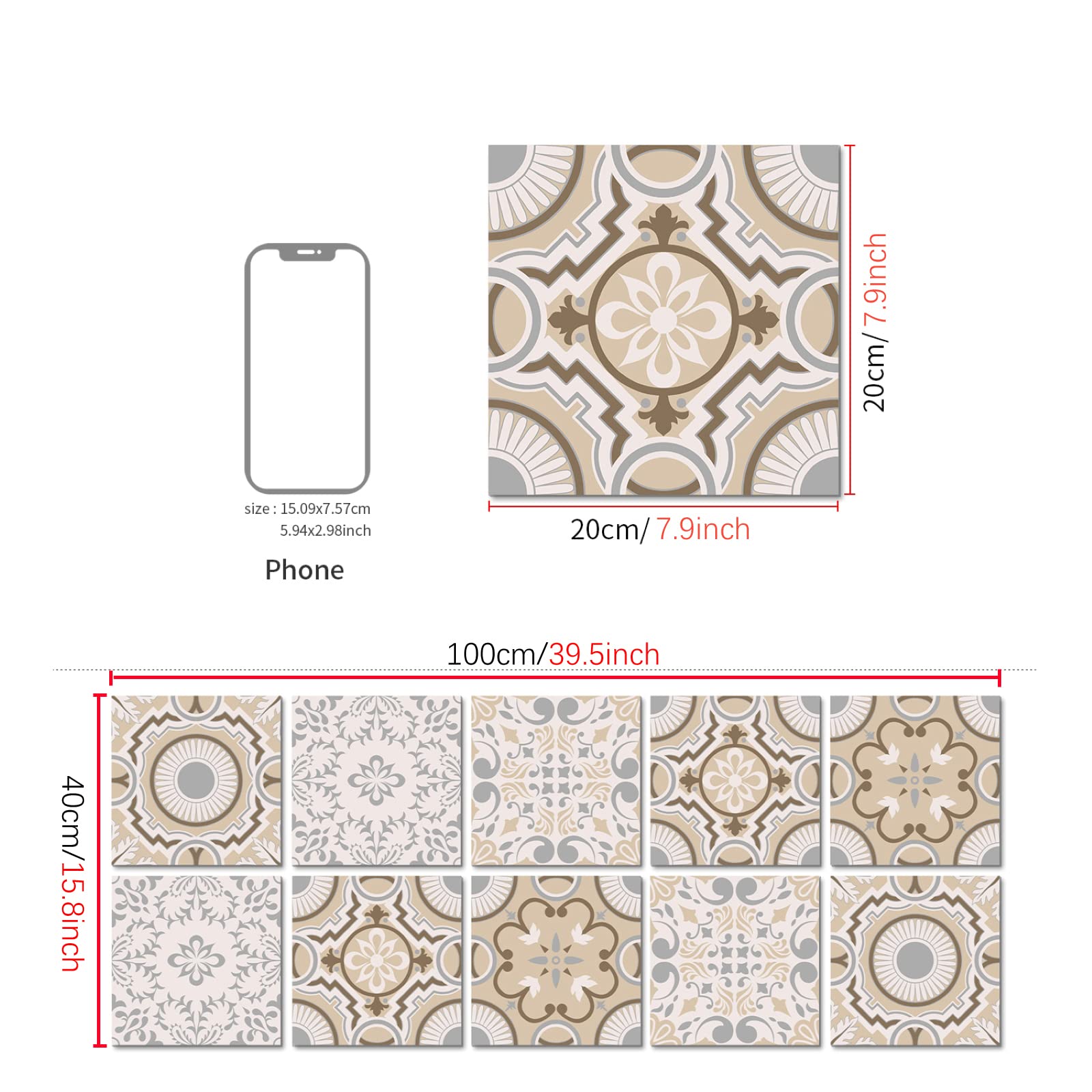 10 PCS 7.9in×7.9in Vinyl Flooring Peel and Stick Floor Tile/Coverings Easy to Install and Waterproof with Super Strong Peel and StickAdhesive Back for Bathroom Kitchen Floor Tiles Stairs Living Room