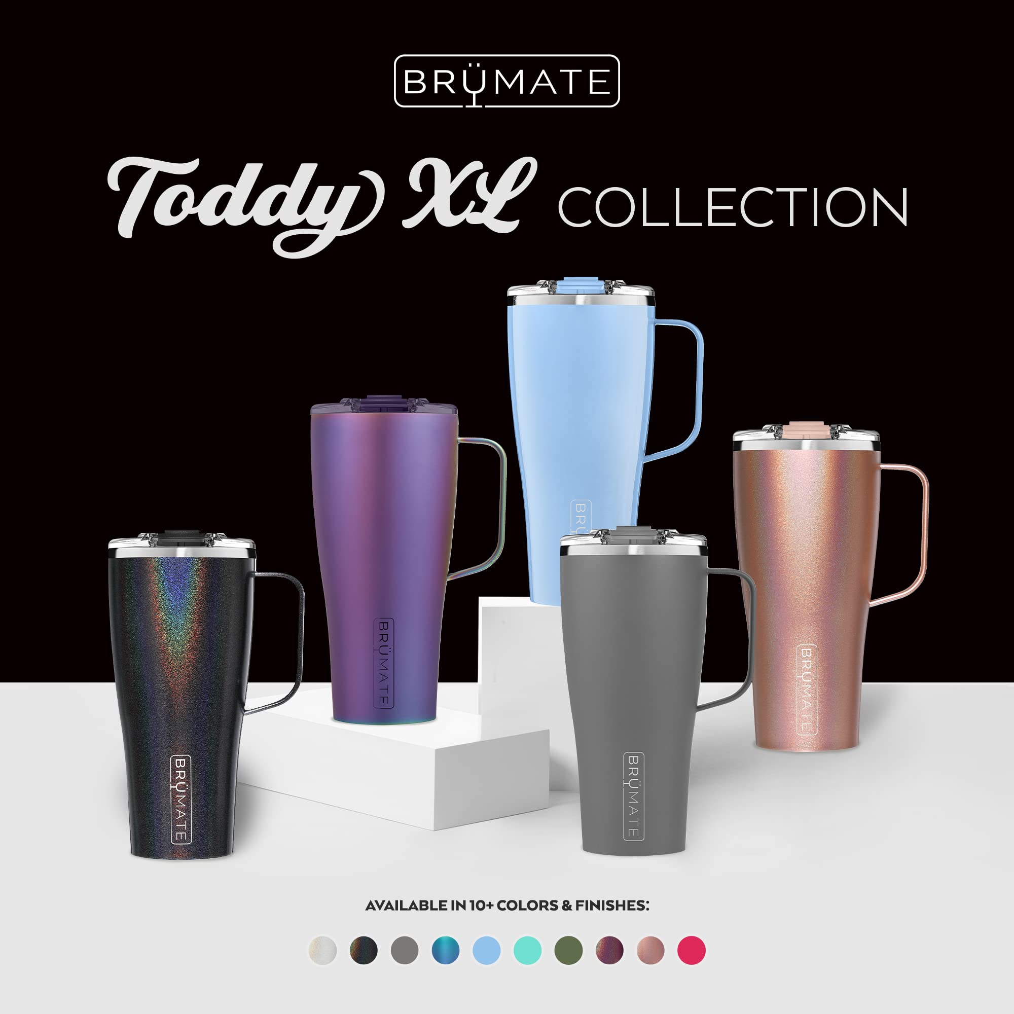 BrüMate Toddy XL - 32oz 100% Leak Proof Insulated Coffee Mug with Handle & Lid - Stainless Steel Coffee Travel Mug - Double Walled Coffee Cup (Glitter Merlot)