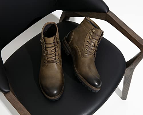 Jousen Men's Boots Leather Casual Chukka Boots for Men Waterproof Retro Hiking Motorcycle Boots(AMY8180 Khaki 12)