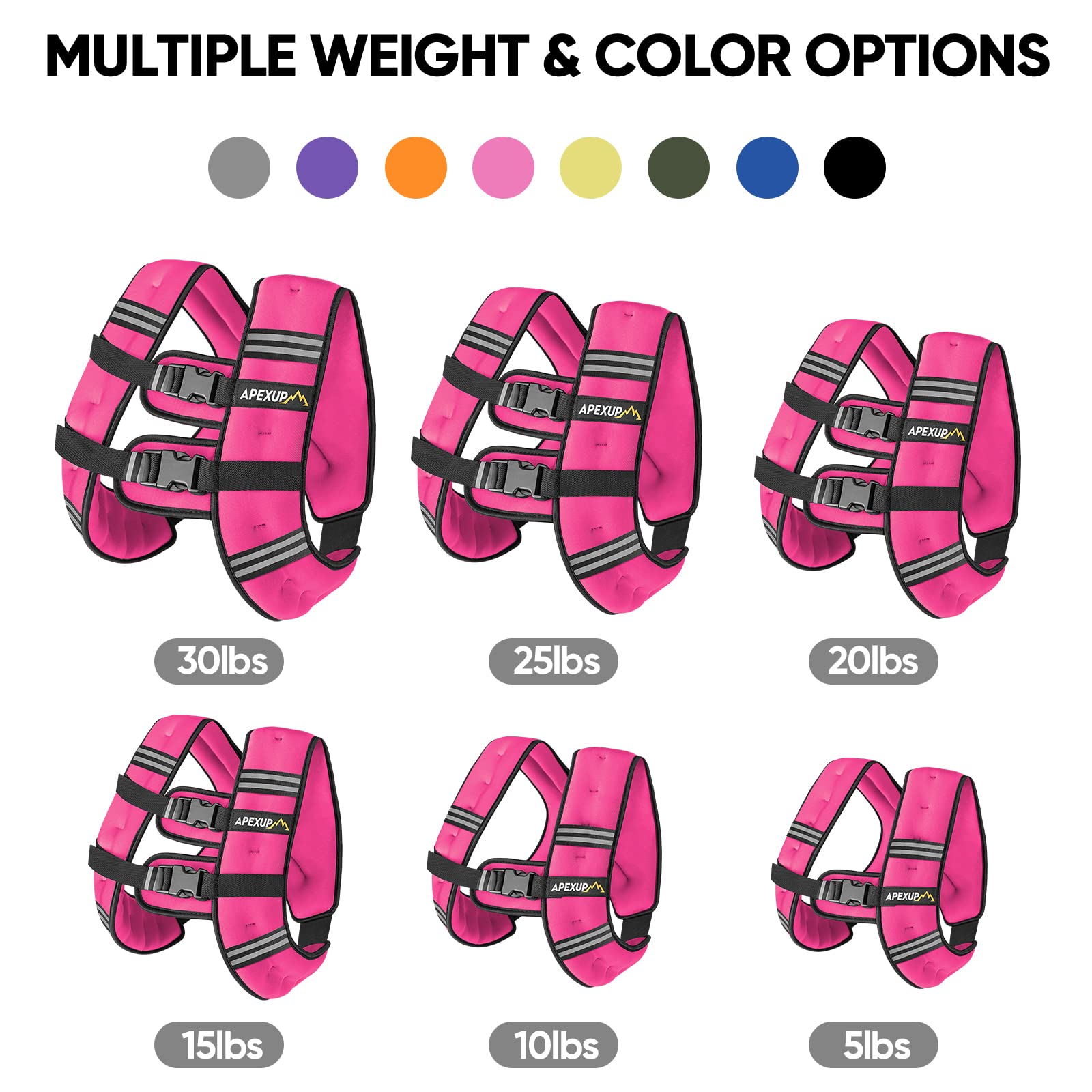 APEXUP Weighted Vest with 5lbs/10lbs/15lbs/20lbs/25lbs/30lbs Weights and Reflective Stripe, Weight Vest Men Women for Workout, Strength Training, Running (Pink, 30lbs)