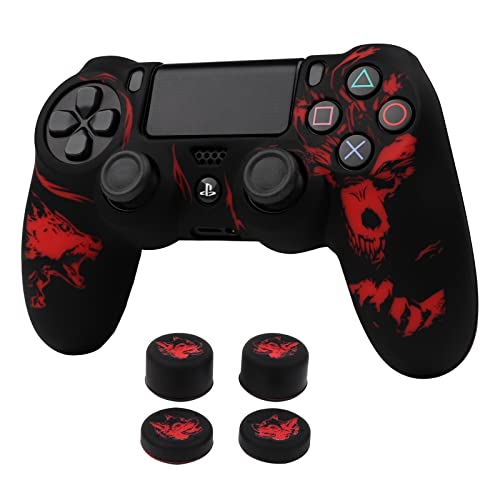 RALAN Laser Anti-Slip Controller Cover for PS4, Customized Silicone Skins Controller Controller Compatible for PS4 /PS4 Slim/PS4 Pro Controller (High Thumb Grip x 2,Laser Thumb Cap Grips x 2)