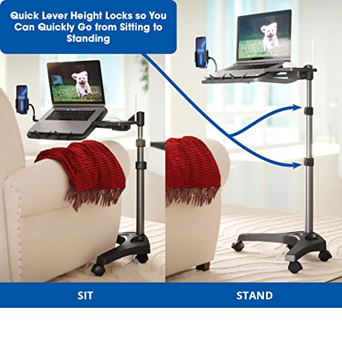LEVO G2 V16 Mobile Laptop Stand Desk Rolling Cart with Phone Holder and Mouse Tray