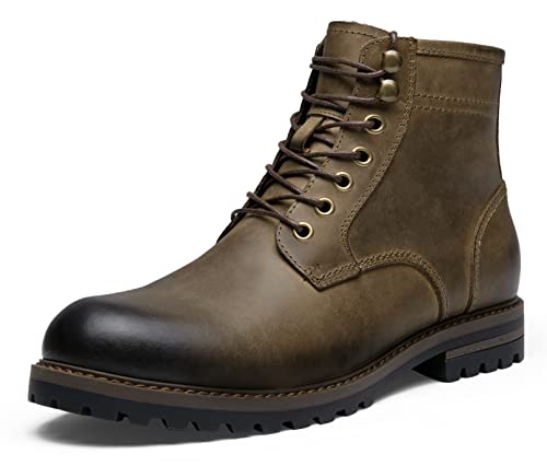 Jousen Men's Boots Leather Casual Chukka Boots for Men Waterproof Retro Hiking Motorcycle Boots(AMY8180 Khaki 12)