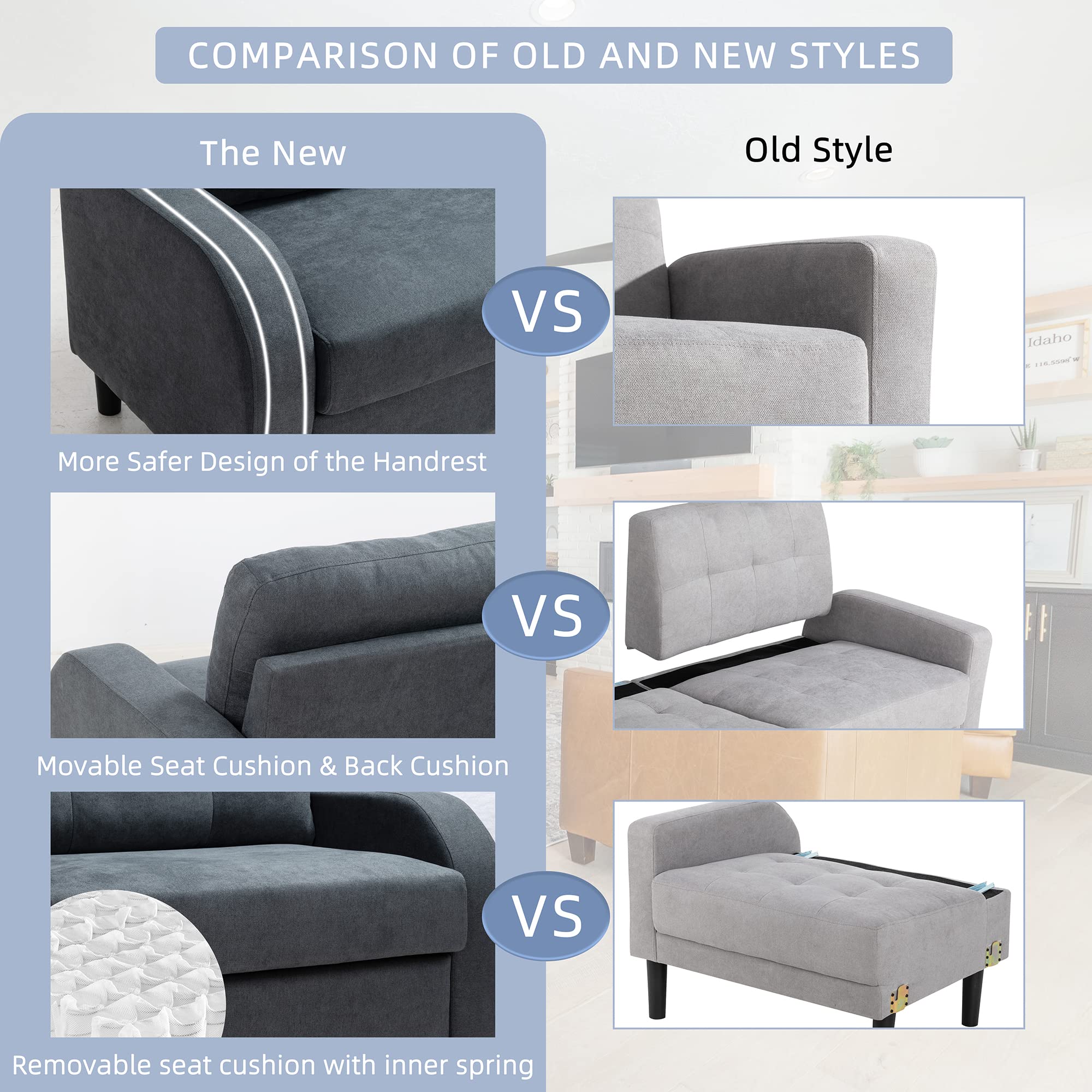 Vongrasig 73" Small Modern Loveseat Sofa Couch, Mid-Century Fabric Low Back 2-Seat Sofa Couch Tufted Love Seat for Living Room, Bedroom, Office, Apartment, Dorm, Studio and Small Space (Grey)