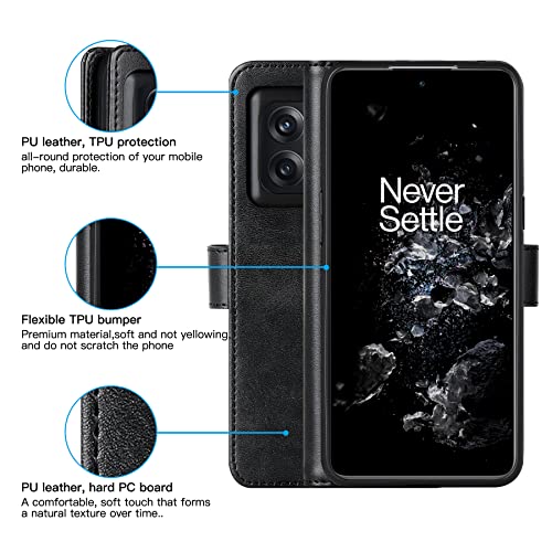 Feitenn for Oneplus 10T 5G Case,1+10T Flip Wallet Leather Cover with Kickstand,Multi-Function Magnetic Suction Strong Closure Protective Phone Case for Oneplus 10T 5G 2022 (Black)