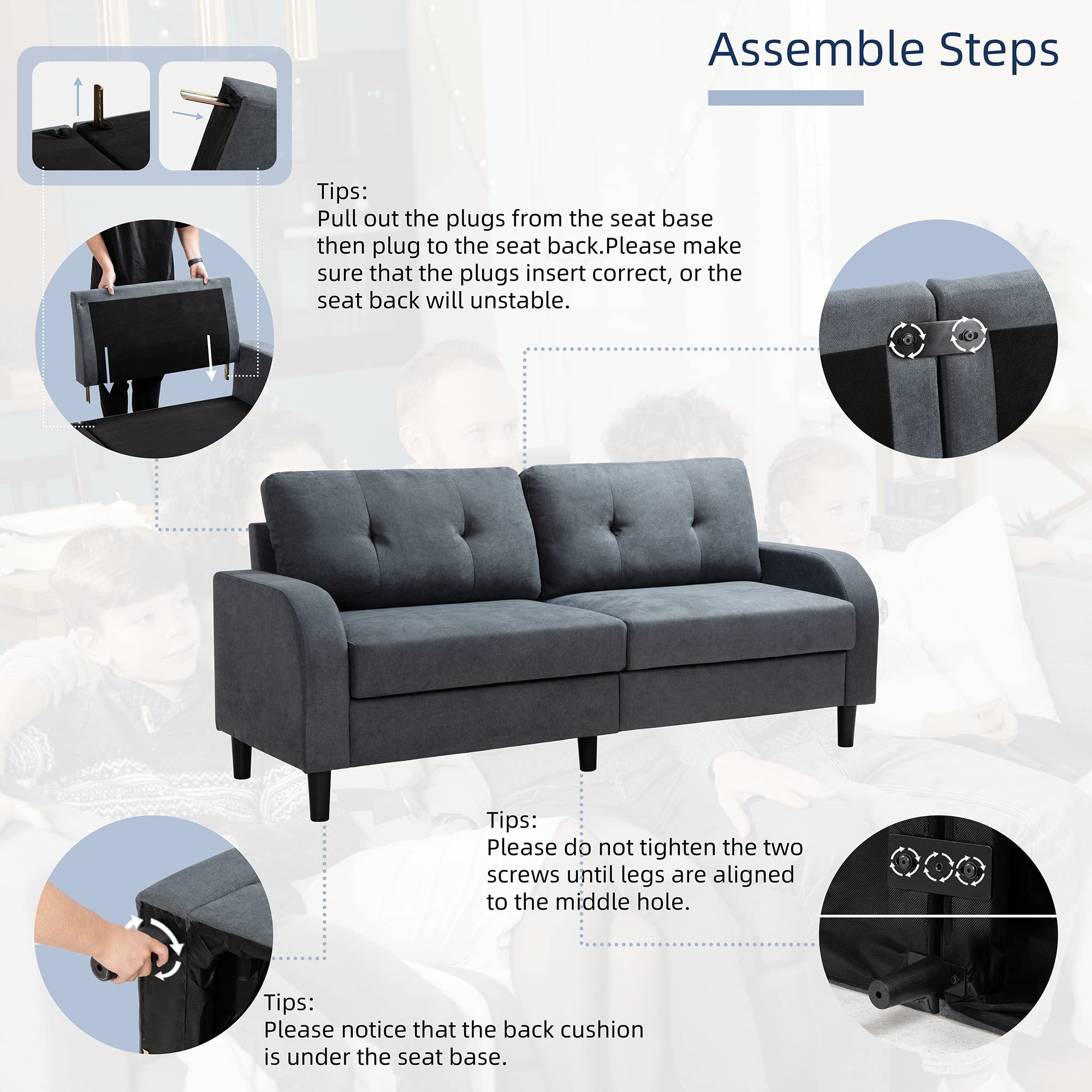 Vongrasig 73" Small Modern Loveseat Sofa Couch, Mid-Century Fabric Low Back 2-Seat Sofa Couch Tufted Love Seat for Living Room, Bedroom, Office, Apartment, Dorm, Studio and Small Space (Grey)