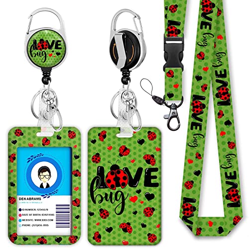Ladybug Love Lanyards for Id Badges, Cute Badge Reel Heavy Duty with Carabiner Clip, Fashionable ID Badge Holder with Breakaway Lanyard, Teacher Nurse Office Christmas Gifts