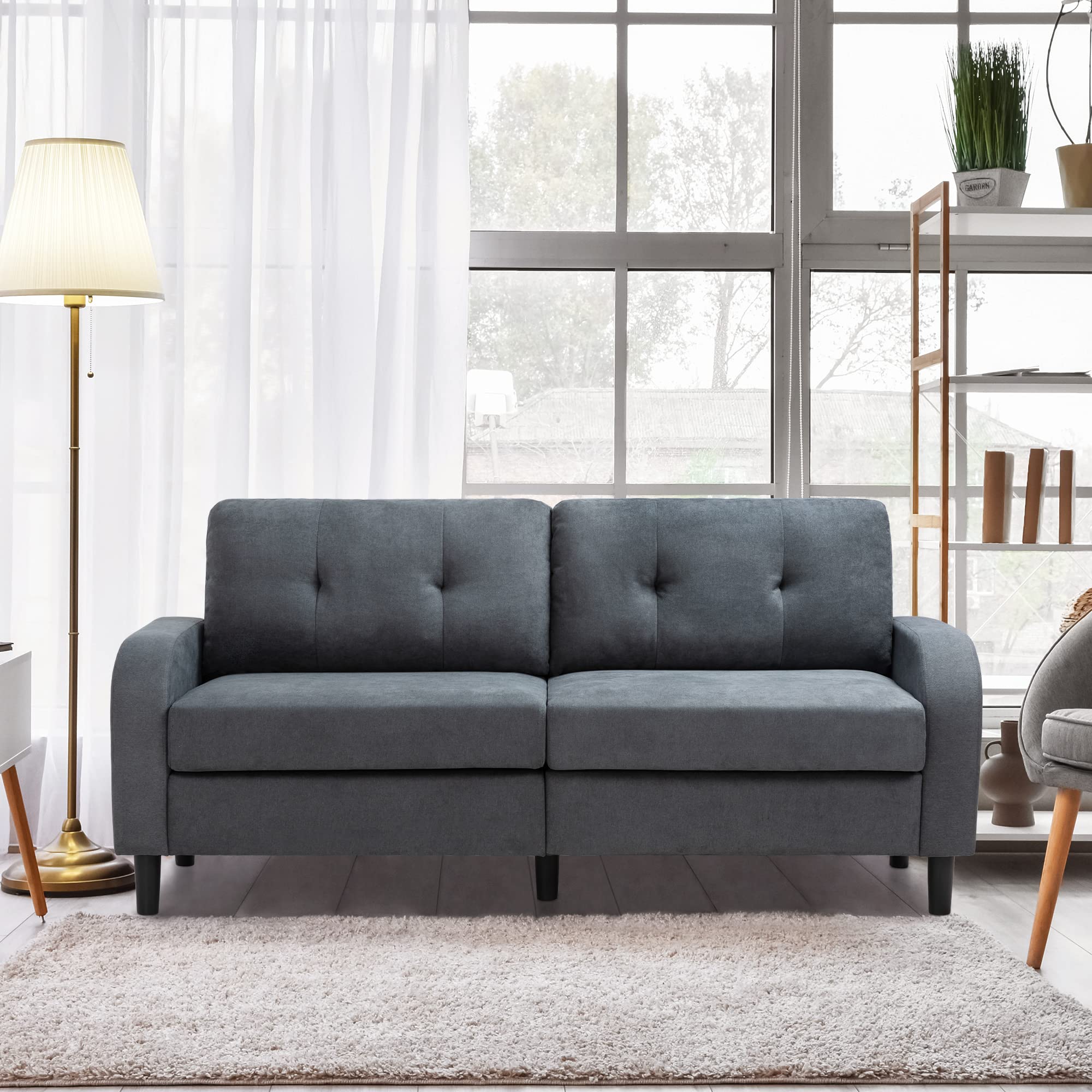 Vongrasig 73" Small Modern Loveseat Sofa Couch, Mid-Century Fabric Low Back 2-Seat Sofa Couch Tufted Love Seat for Living Room, Bedroom, Office, Apartment, Dorm, Studio and Small Space (Grey)