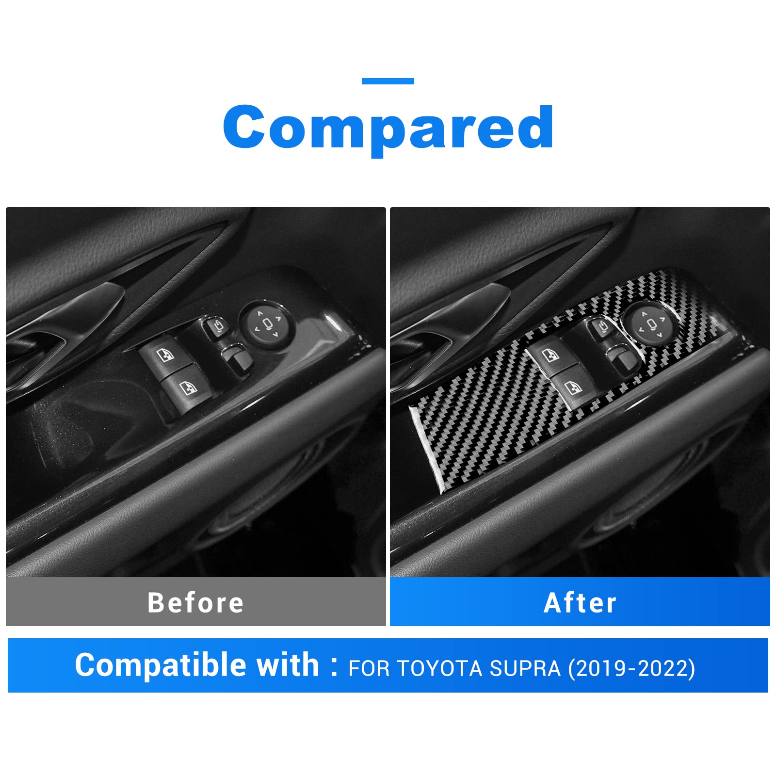 AIRSPEED for Supra Door Window Button Frame Cover Sticker Carbon Fiber Door Window Control Switch Panel Sticker Trim for Toyota Supra GR A90 A91 MK5 2019-2022, Black