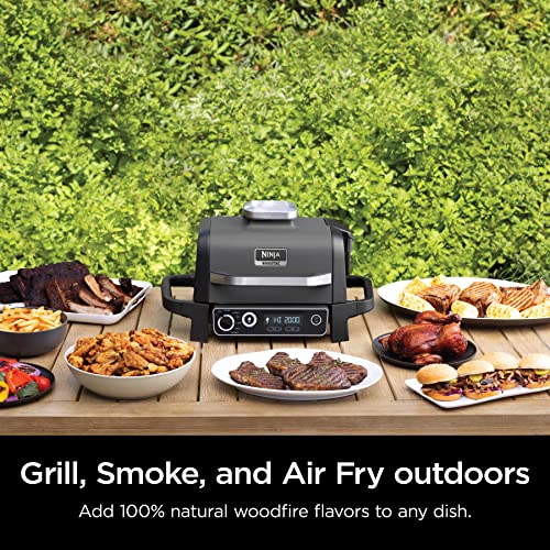 Ninja OG701 Woodfire Outdoor Grill, 7-in-1 Master Grill, BBQ Smoker, & Outdoor Air Fryer plus Bake, Roast, Dehydrate, & Broil, Woodfire Technology, with Robust Pellets