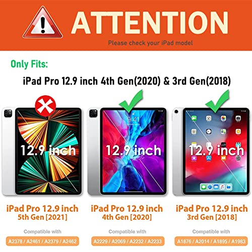SCSVPN iPad Pro 12.9 Case 4th/3rd Generation, Full Heavy Duty Shockproof Protective Cover for iPad Pro 12.9 inch 2020/2018 with Pencil Holder - 360 Rotating Stand - Handle/Shoulder Strap, Navy Green