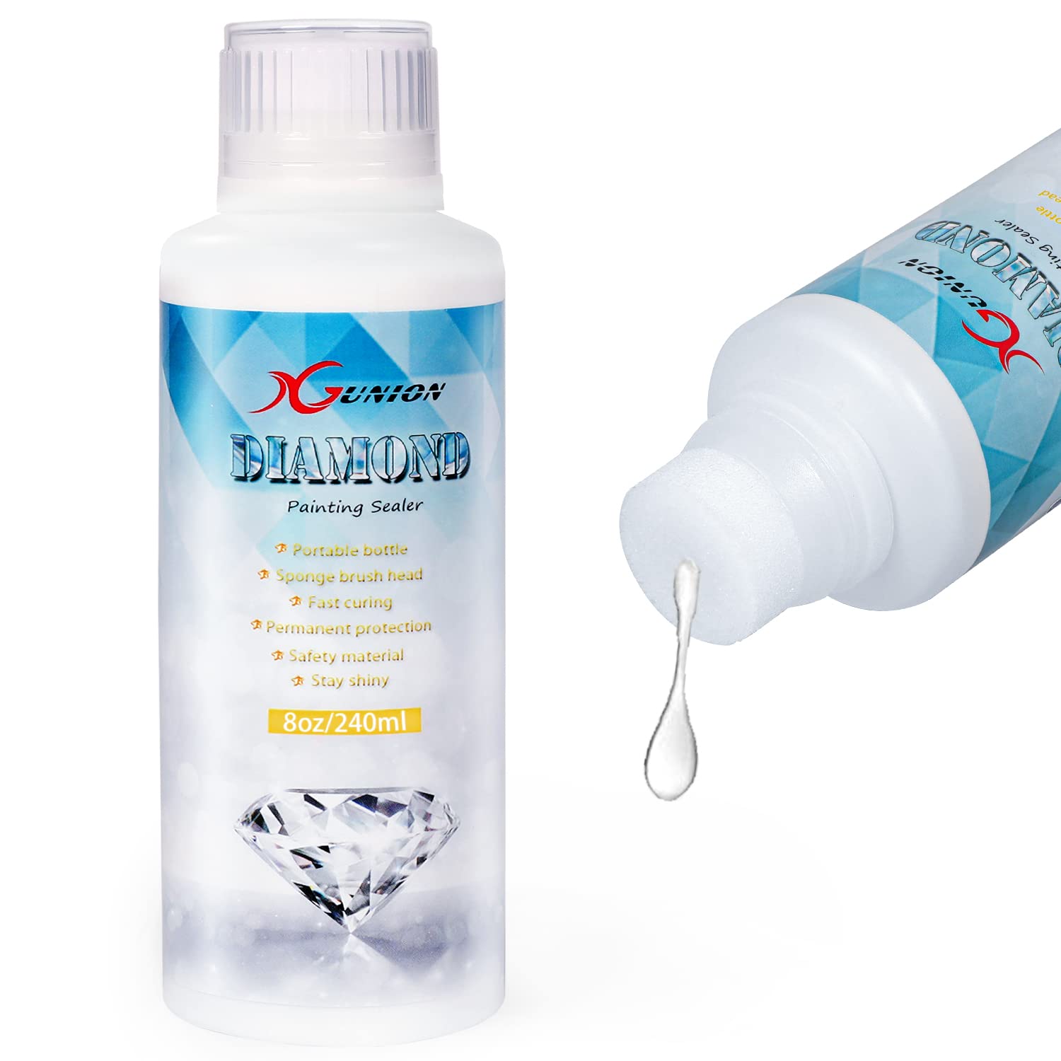Diamond Painting Sealer 240ML Diamond Painting Glue with Spong Head 5D Diamond Painting Art Glue Sealer Accessories Permanent Hold & Shine Effect for Diamond Painting and Puzzles(8 OZ)