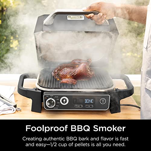 Ninja OG701 Woodfire Outdoor Grill, 7-in-1 Master Grill, BBQ Smoker, & Outdoor Air Fryer plus Bake, Roast, Dehydrate, & Broil, Woodfire Technology, with Robust Pellets