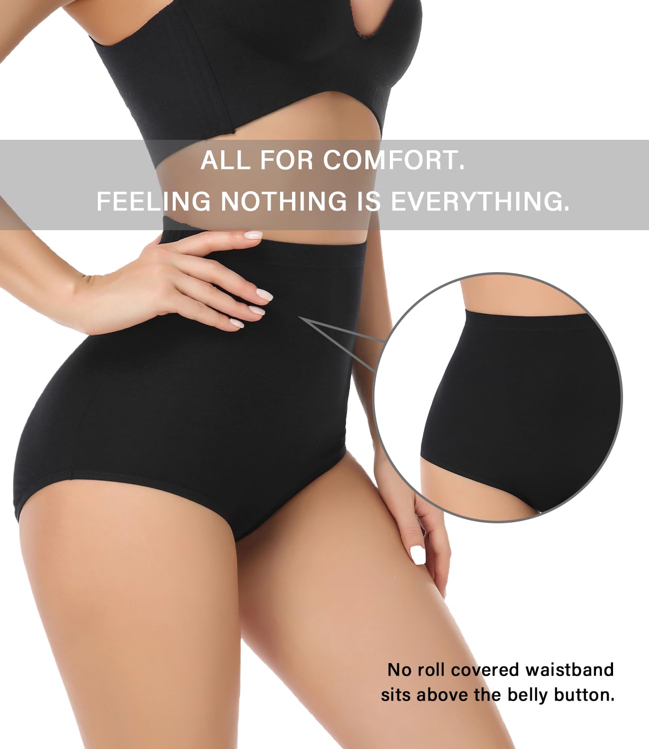 wirarpa Women's Underwear Cotton Super High Waisted Briefs Stretch Full Coverage Panties 4 Pack Black X-Large