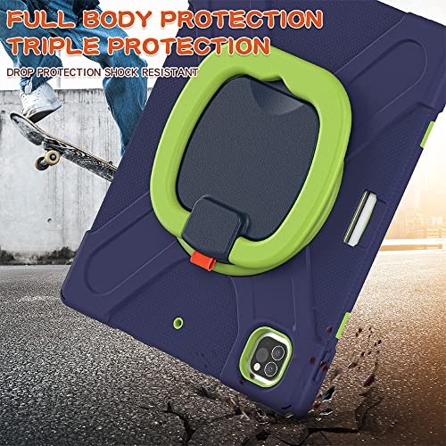 SCSVPN iPad Pro 12.9 Case 4th/3rd Generation, Full Heavy Duty Shockproof Protective Cover for iPad Pro 12.9 inch 2020/2018 with Pencil Holder - 360 Rotating Stand - Handle/Shoulder Strap, Navy Green