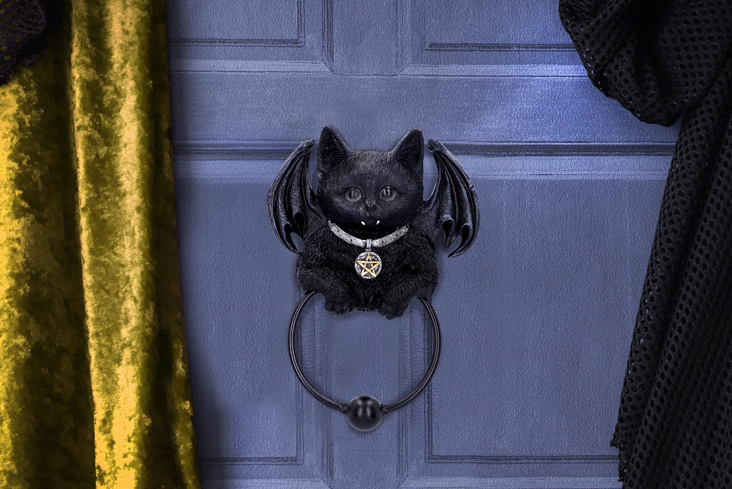 Nemesis Now Vampuss Cat Door Knocker 20cm, Resin, Black, Black Bat Cat Door Knocker, Vampuss Vampire Cat, Witch Gift, Halloween Decoration, Cast in The Finest Resin, Expertly Hand-Painted