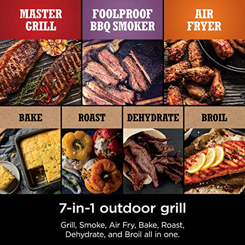 Ninja OG701 Woodfire Outdoor Grill, 7-in-1 Master Grill, BBQ Smoker, & Outdoor Air Fryer plus Bake, Roast, Dehydrate, & Broil, Woodfire Technology, with Robust Pellets