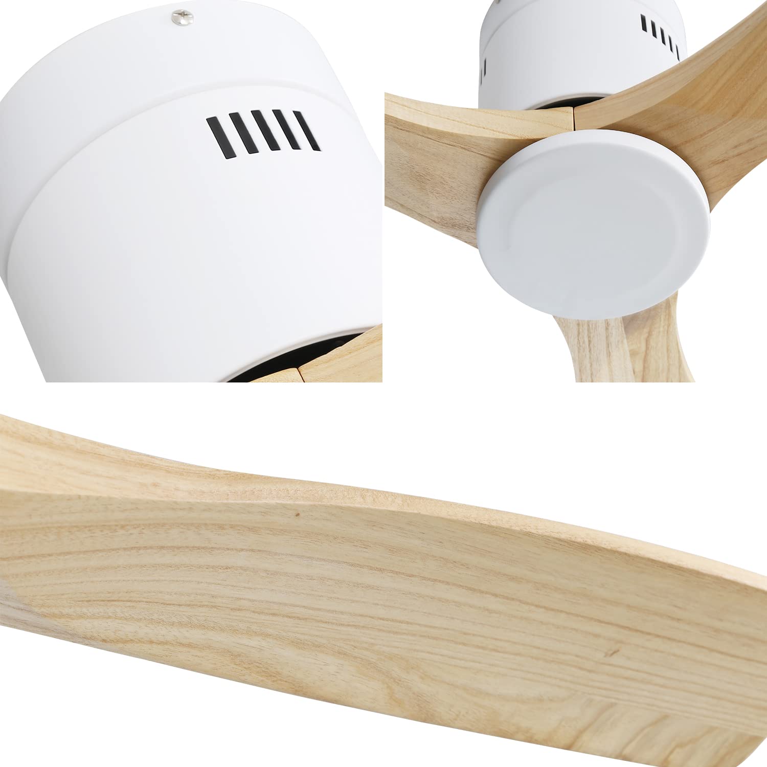 Sofucor 52 Inch Ceiling Fan Without Lights Flush Mount Ceiling Fan with Remote Control, Wood Blades Modern Outdoor Ceiling Fan No Light for Bedroom/Farmhouse/Patio/Indoor