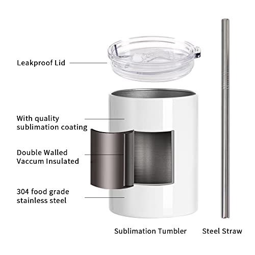 PYD Life 4 Pack Sublimation Tumblers Cups Blanks with Lids and Straws White Stainless Steel Straight Tumblers for Kids,for Cricut Mug Press Sublimation Oven Printing