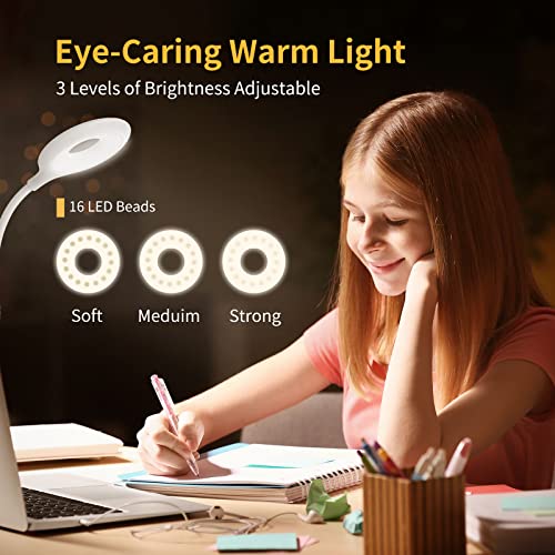 KLEAH Clip on Light for Bed & Desk, Reading in Bed, Dorm, Flexible Gooseneck, Battery Operated Rechargeable Clamp Lamp for Headboard, Eye-Caring LED Light with 3 Brightness Modes