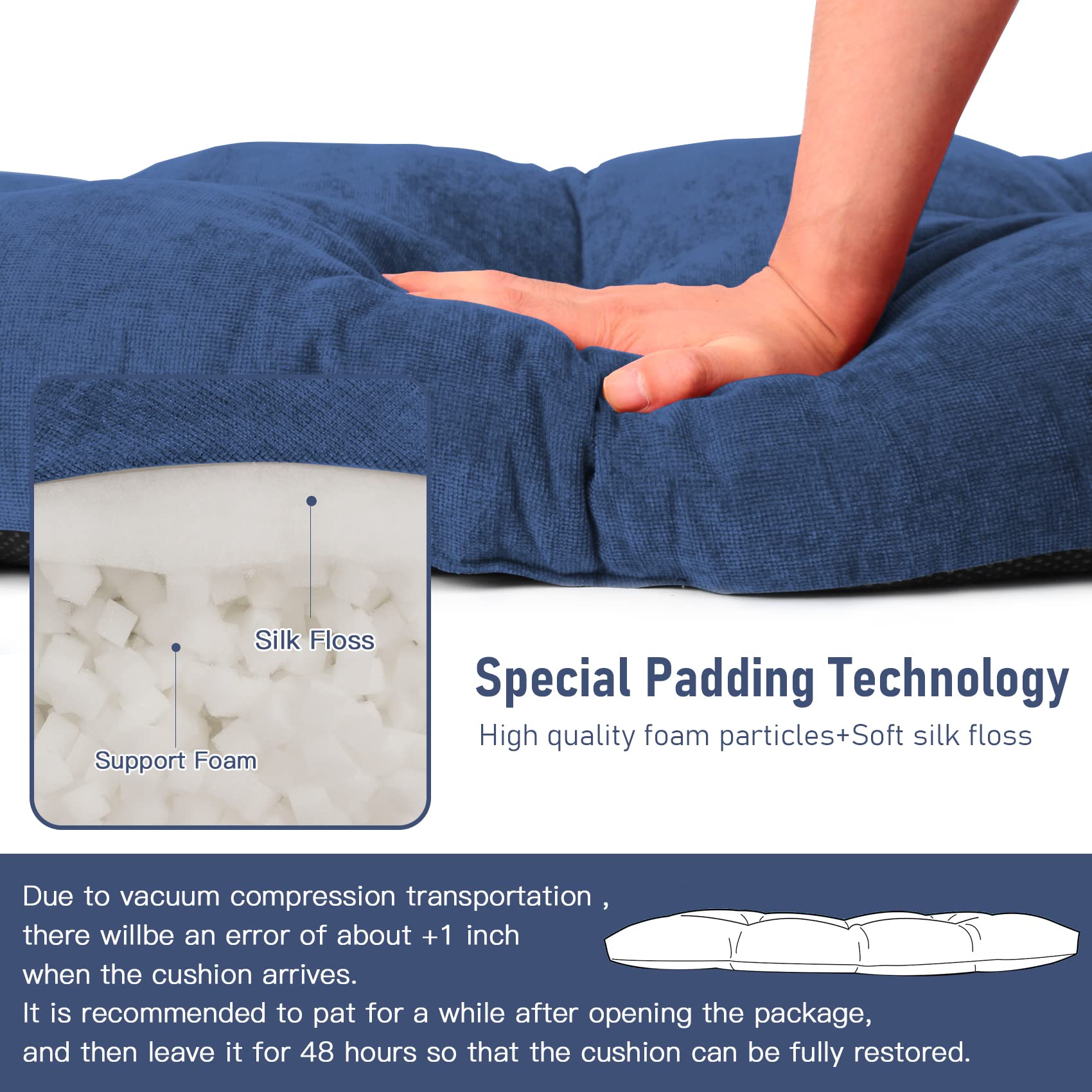ROFIELTY Bench Cushion 36 inch, Non Slip Thickened Piano Bench Cushion, Durable Outdoor/Indoor Bench Seat Pads (36x14x4 inch, [ Indoor ] Dark Blue)