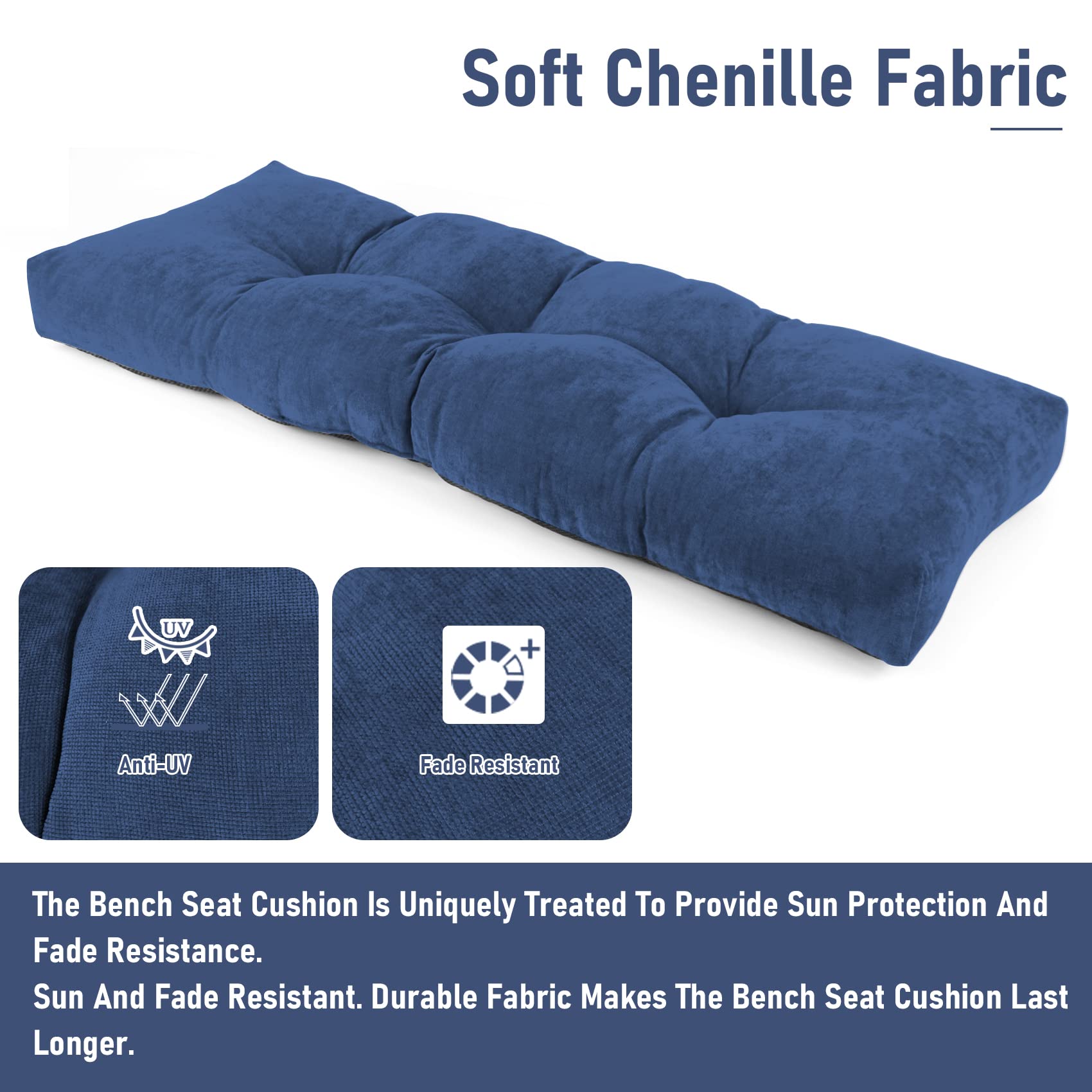ROFIELTY Bench Cushion 36 inch, Non Slip Thickened Piano Bench Cushion, Durable Outdoor/Indoor Bench Seat Pads (36x14x4 inch, [ Indoor ] Dark Blue)