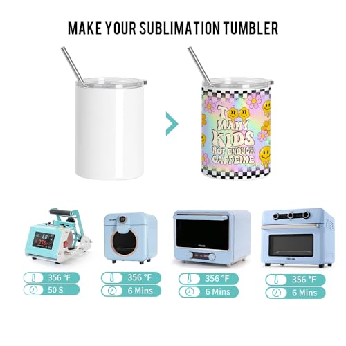 PYD Life 4 Pack Sublimation Tumblers Cups Blanks with Lids and Straws White Stainless Steel Straight Tumblers for Kids,for Cricut Mug Press Sublimation Oven Printing