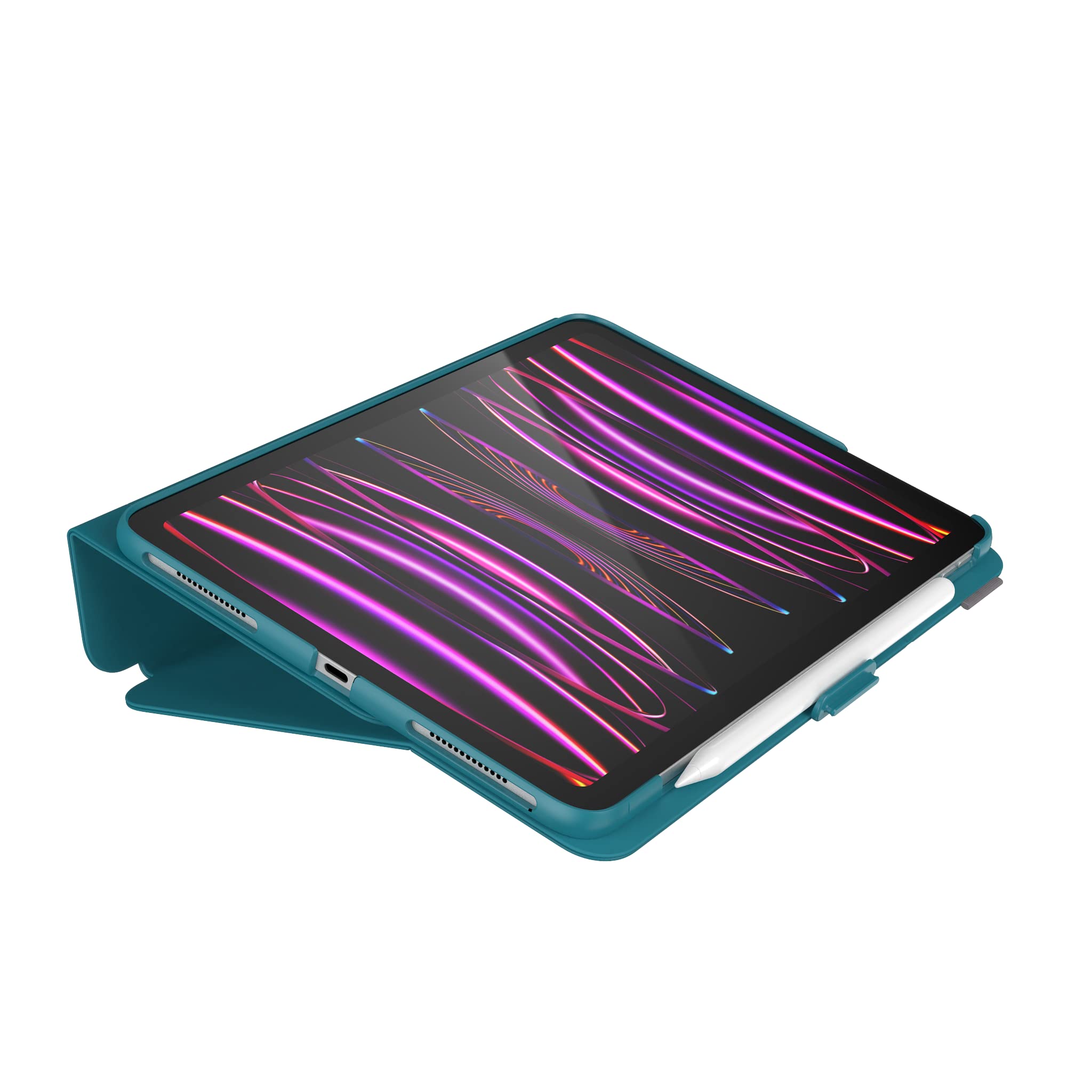Speck Case for iPad Pro 4th Generation 11 Inch - Drop & Camera Protection, Slim Multi Range Stand, Apple Pencil Holder - Deep Sea Teal/Cloudy Grey/White