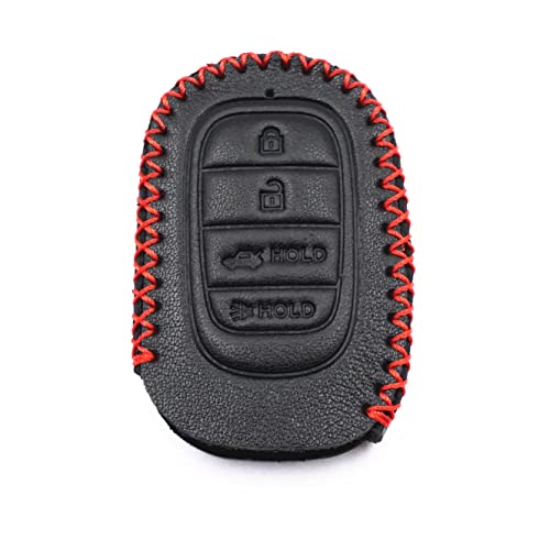 MJKEYAuto Black Leather 4 5 Buttons Remote Smart Key Fob Cover Case Chain for Honda Civic Hatchback Accord HR-V 2022 2023 (4 Buttons)