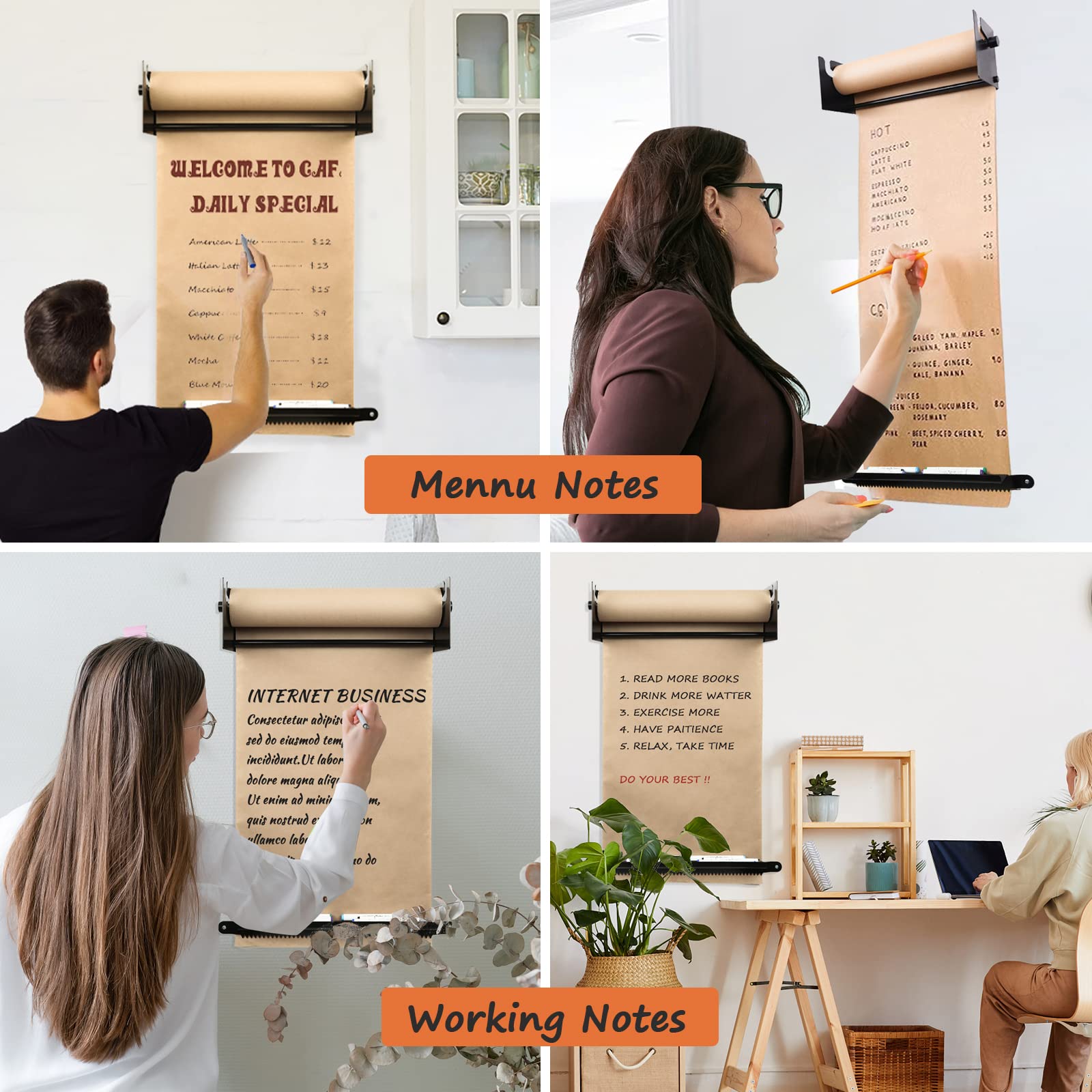 Fitous 18" Kraft Paper Dispenser Wall Mount，Butcher Paper Dispenser，Paper Roll Cutter to Do Lists,Ideal for Home,Office Wall Paper Holder with Serrated Edge Cut Bar-Black
