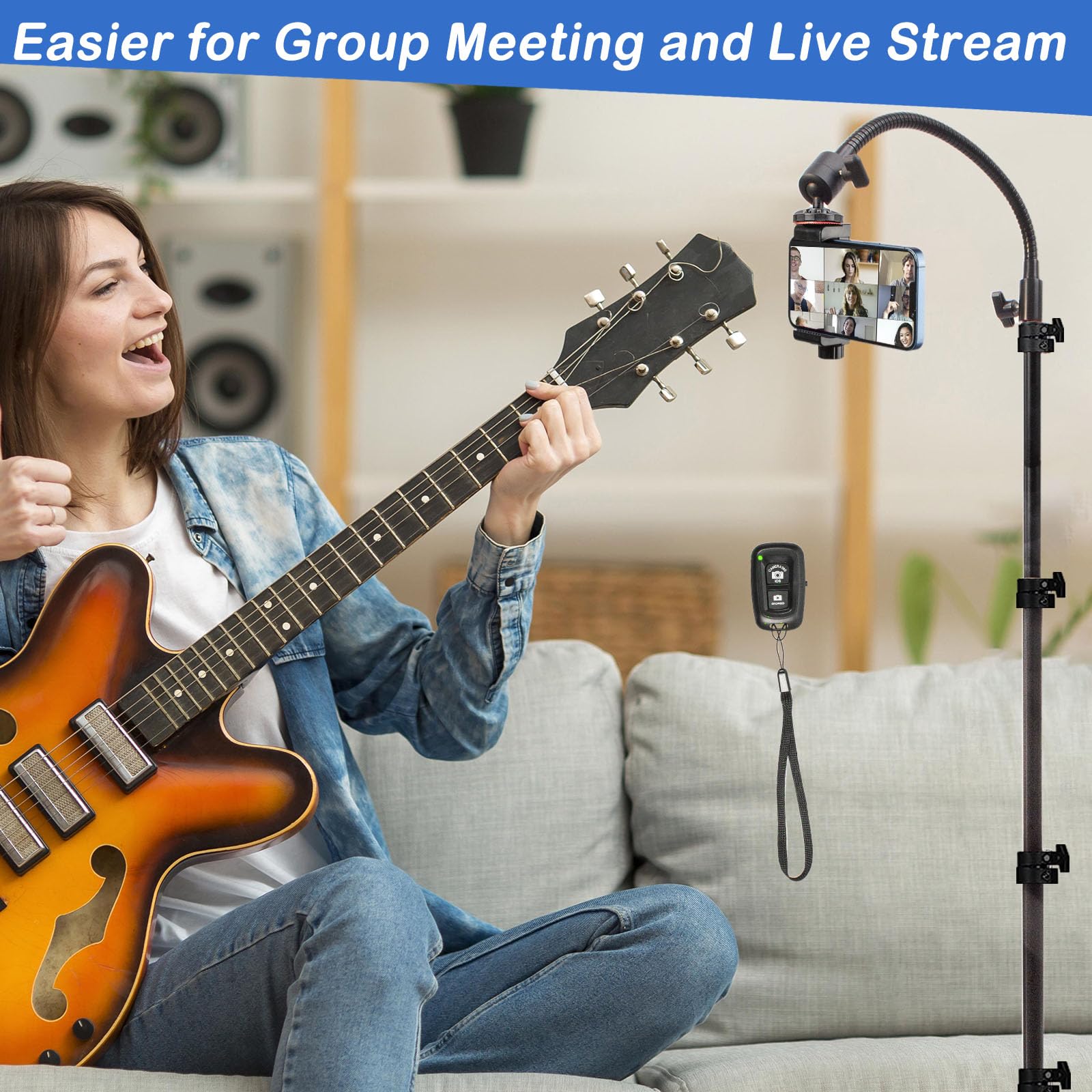 Tall Cell Phone Tripod, Phone Floor Video Tripod, Adjustable Gooseneck Phone Tripod with Carry Bag, 360 Swivel Head, Phone Clamp for iPhone16 /Pro/Pro Max/Plus/15/14/13/12/11, S22 S21