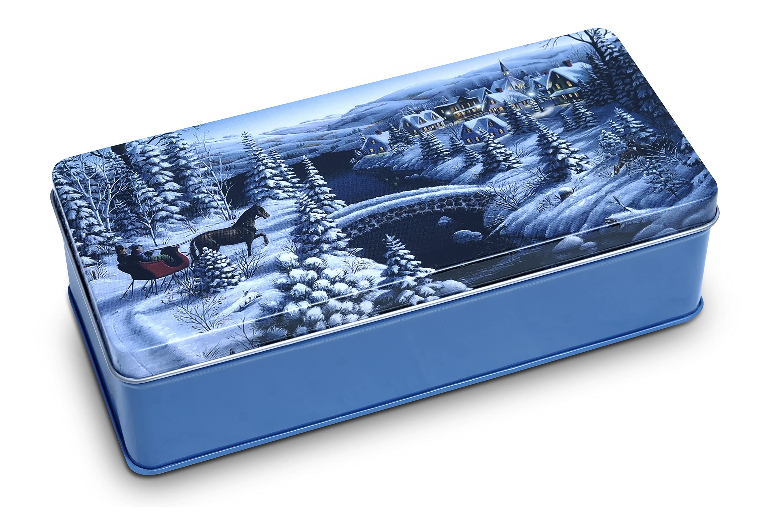 Crave Island Christmas Style Multi-Purpose Rectangular Tin Box with Lid - Metal Rectangle Box - Christmas Cookie Tin - Splendid Christmas Design - Spacious to store Sweets, Candy, and Food Storage