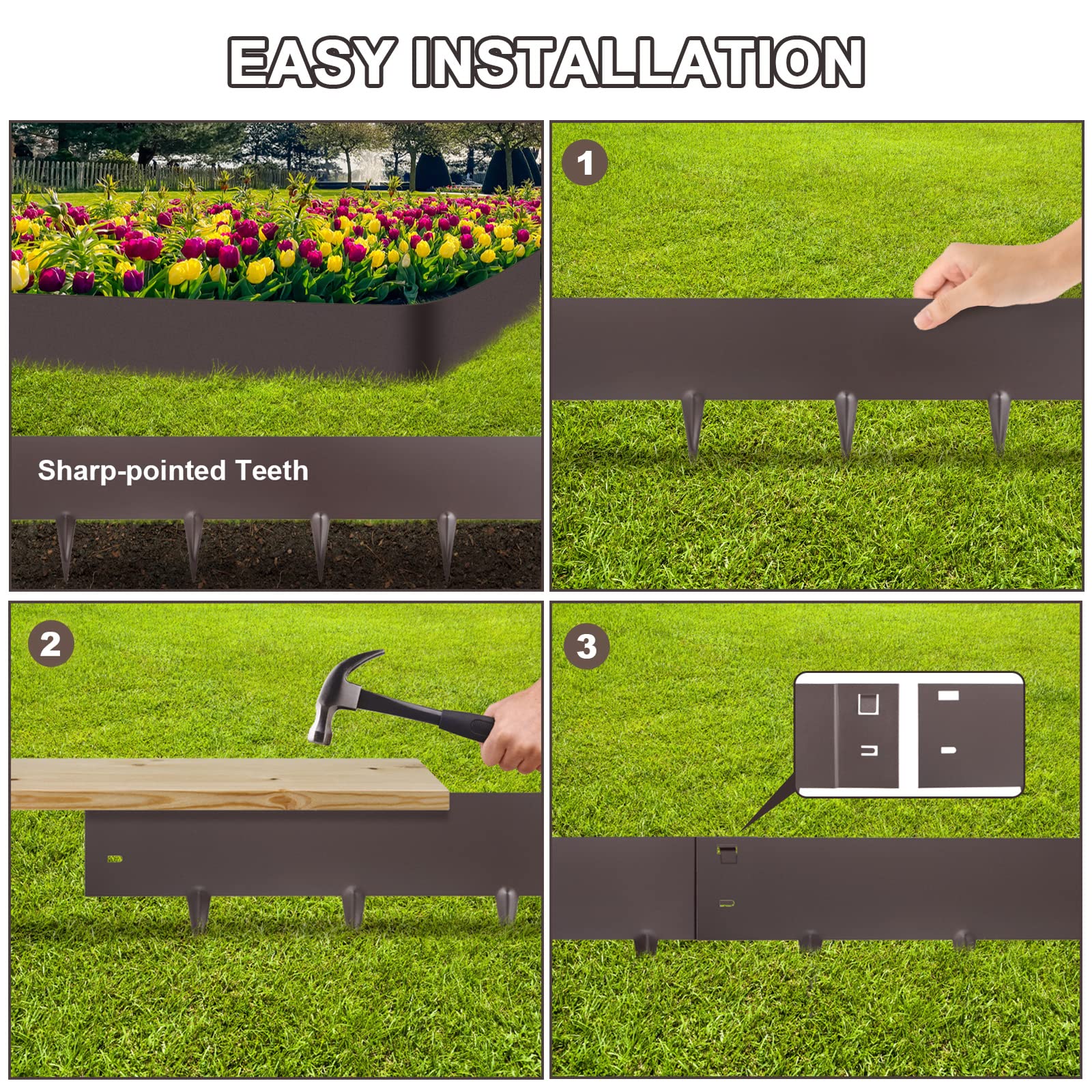 TMEE Landscape Edging Garden Lawn Edging Border 40 inch Strips, 7 inch Depth Hammer in Metal Edging for Landscaping, Backyard/Lawn/Garden/Playground, 5 Pack