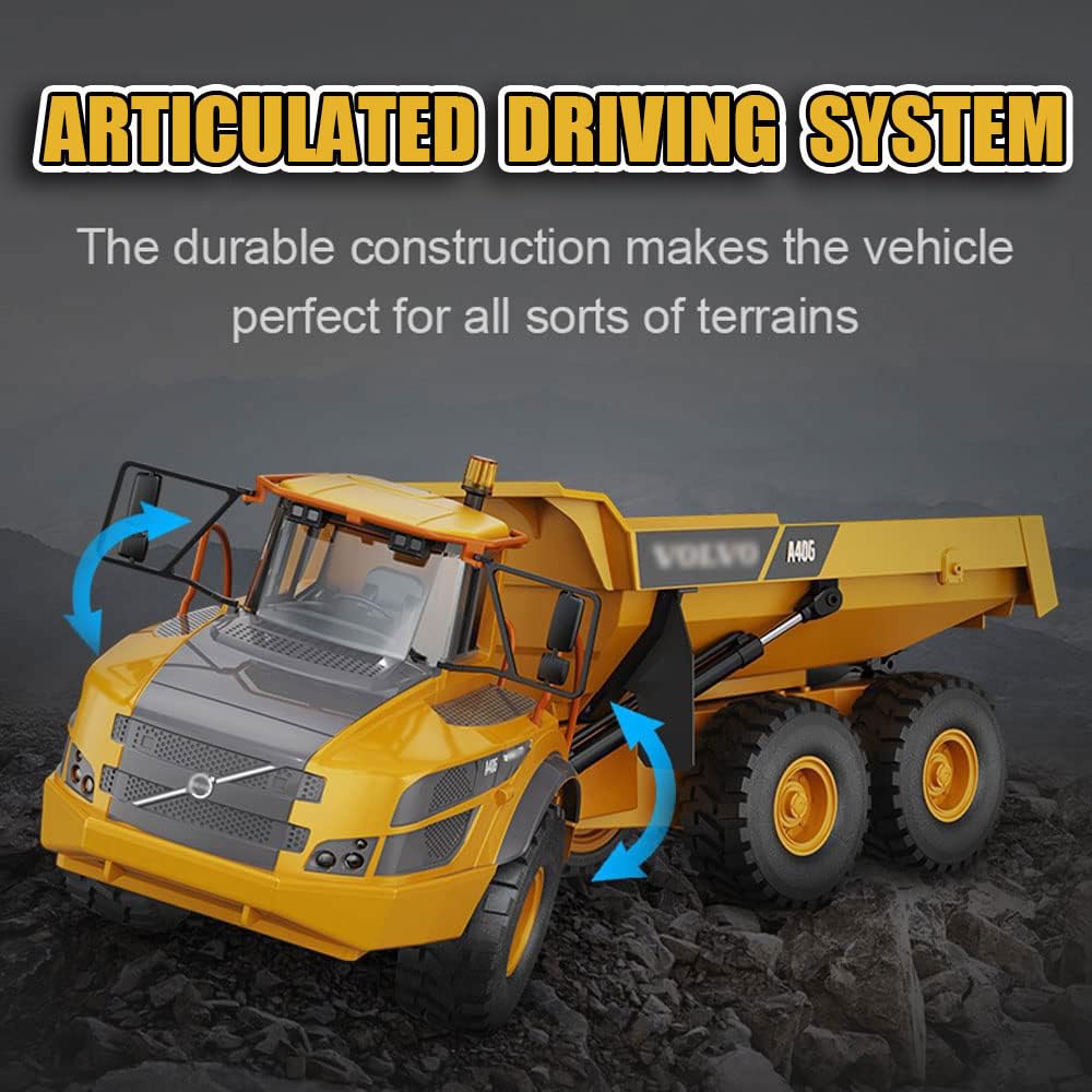 ZRYYWAN 1/20 Large 23IN Electric Remote Control Dump Truck A40G, 2.4G Simulated Acoustic-Optical RC Engineering Vehicle Model Transport Vehicle, 6-Wheel Lifting Bucket Construction Truck