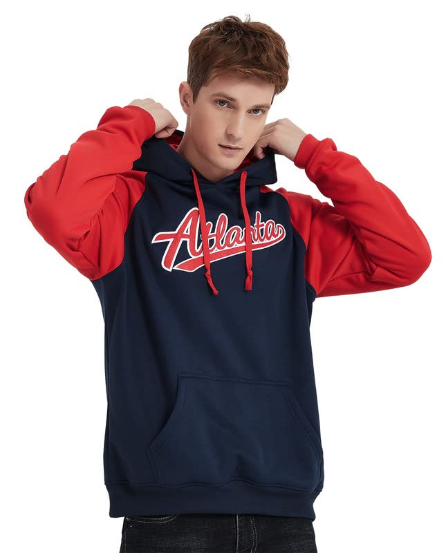 DELUSPTOMAY Mens Atlanta Baseball Team Big Embroidery Hooded Sweatshirt Pullover Casual Hoodie - Navy XL