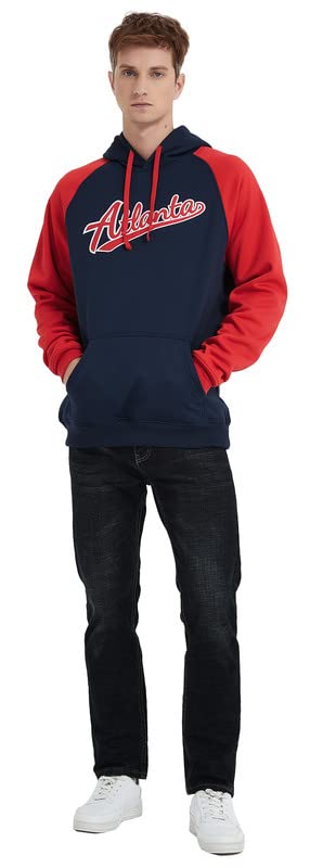 DELUSPTOMAY Mens Atlanta Baseball Team Big Embroidery Hooded Sweatshirt Pullover Casual Hoodie - Navy XL