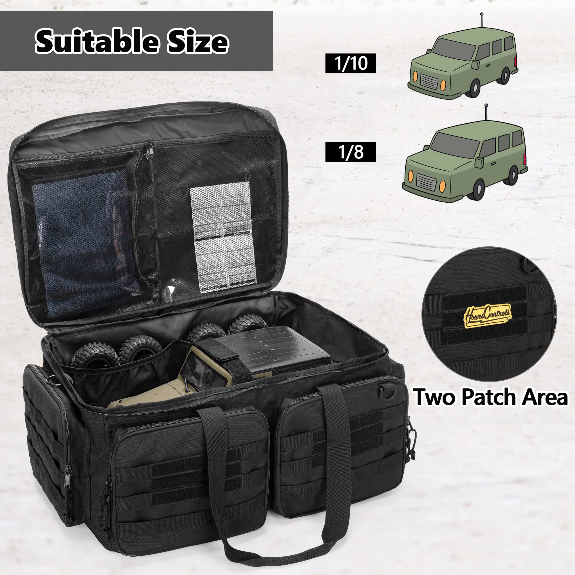 GOBUROS RC Storage Bag for 1/8 and 1/10 Car, RC Carrying Case with Bottom Solid Clapboard for Support and Multi-Pockets for RC Tools (Patent Design)