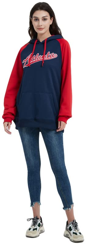 DELUSPTOMAY Mens Atlanta Baseball Team Big Embroidery Hooded Sweatshirt Pullover Casual Hoodie - Navy XL