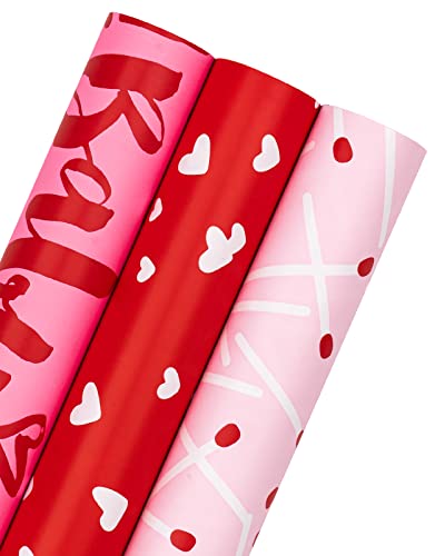 WRAPAHOLIC Valentine's Day Wrapping Paper Roll - Mini Roll - 3 Rolls - 17 Inch X 120 Inch Per Roll - Pink and Red Sweet Design for Wedding, Baby Shower and Birthday