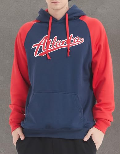 DELUSPTOMAY Mens Atlanta Baseball Team Big Embroidery Hooded Sweatshirt Pullover Casual Hoodie - Navy XL