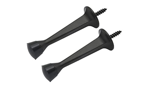 QCAA Rubber Tip Heavy Duty Solid Rigid Door Stop, 3", Zinc Die Cast, Matte Black, 2 Pack