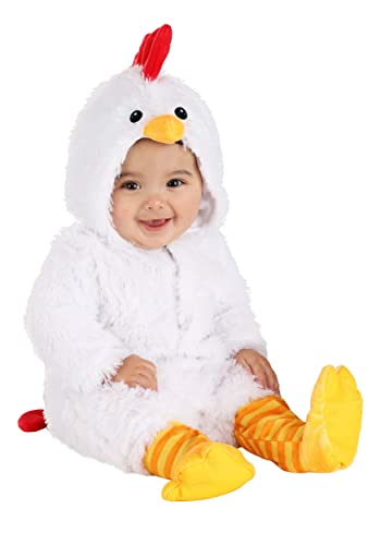 Infant Fluffy Chicken Halloween Costume | Baby Romper and Leggings with Attached Booties | Baby Chicken Outfit for Dress-Up 12/18 Months White