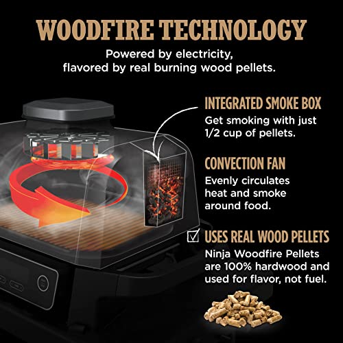 Ninja OG701 Woodfire Outdoor Grill, 7-in-1 Master Grill, BBQ Smoker, & Outdoor Air Fryer plus Bake, Roast, Dehydrate, & Broil, Woodfire Technology, with Robust Pellets