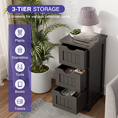 Tangkula Bathroom Floor Cabinet, Wooden Storage Cabinet with 3 Drawers, Modern Side Table, Bathroom Organizer for Home Office Bathroom Living Room (3 Drawers, Black)