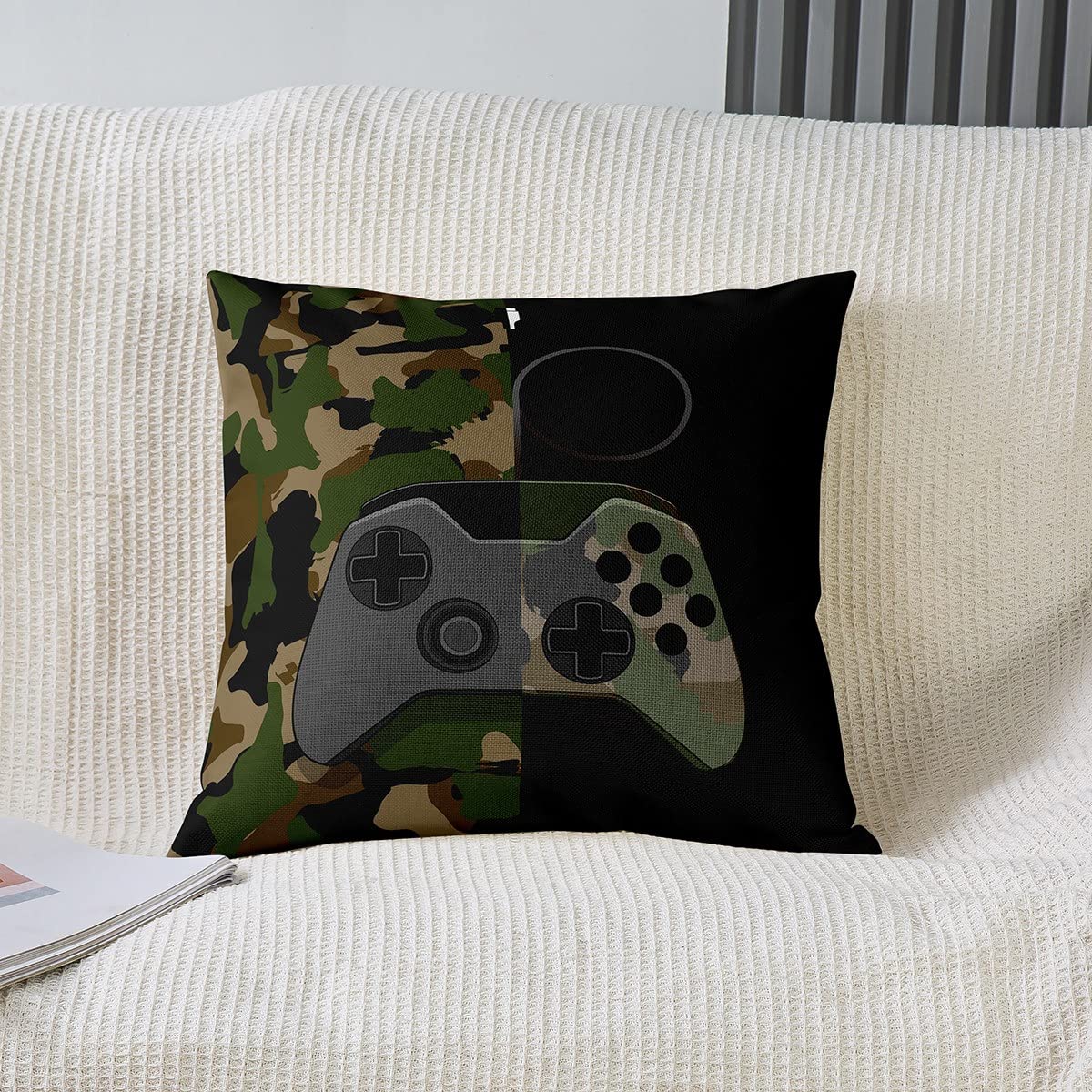 Gamer Throw Pillow Covers 16x16 Set of 2, Camo Gaming Pillow Covers For Kids Teens Man, Camouflage Glitter Honeycomb Cushion Covers, Game Console Decorative Accent Pillow Cases, Green Yellow