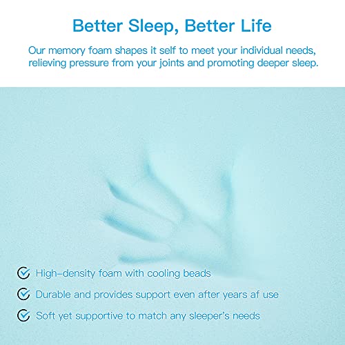 EZKozzy 3 Inch Memory Foam Mattress Topper Full Size High Density Cooling Pad Pressure Relief Bed Topper with Removable & Washable Bamboo Cover (Queen)