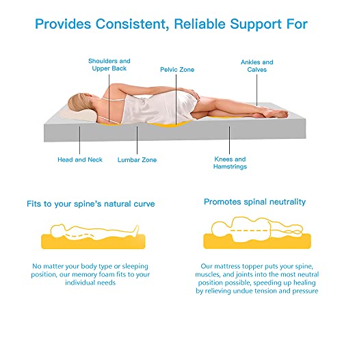 EZKozzy 3 Inch Memory Foam Mattress Topper Full Size High Density Cooling Pad Pressure Relief Bed Topper with Removable & Washable Bamboo Cover (Queen)