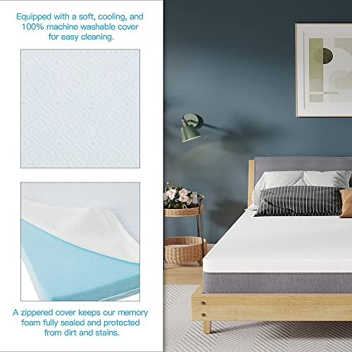 EZKozzy 3 Inch Memory Foam Mattress Topper Full Size High Density Cooling Pad Pressure Relief Bed Topper with Removable & Washable Bamboo Cover (Queen)