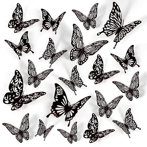 48Pcs Butterfly Wall Stickers, 3D Butterfly Wall Decor Black Butterfly Party Decorations Birthday Cake Decorations Removable Wall Stickers Room Decor for Baby Shower Party Girls Kids(Black)